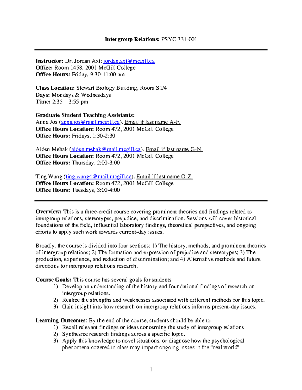 PSYC331 Syllabus Winter 2024 March 1 - Intergroup Relations: PSYC 331 ...