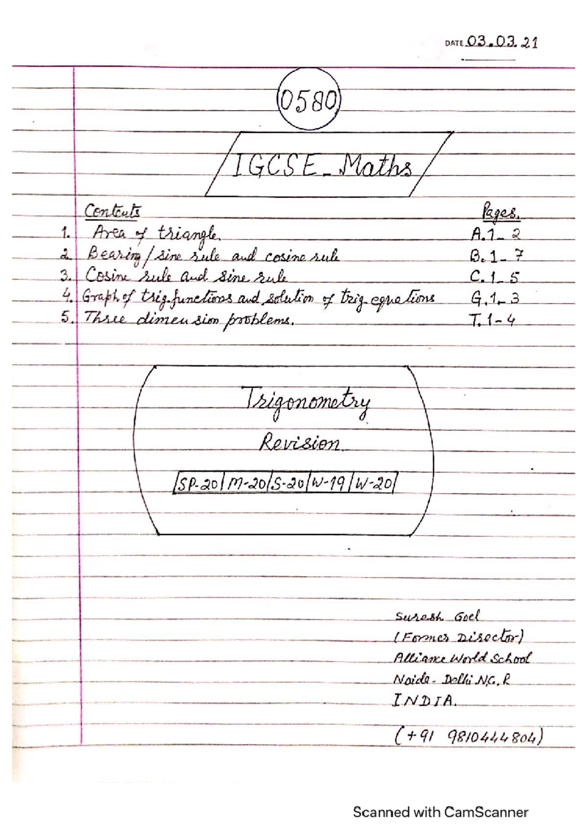 Ig 0580 Trigonometry Revision: Area, Rules, and Bearings - Studocu