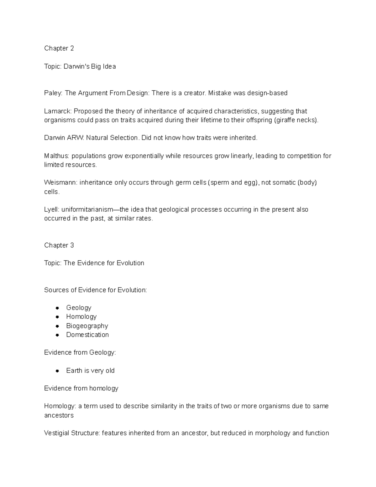 BIO120 Chapter Notes: Evolution, Natural Selection, and Genetic ...