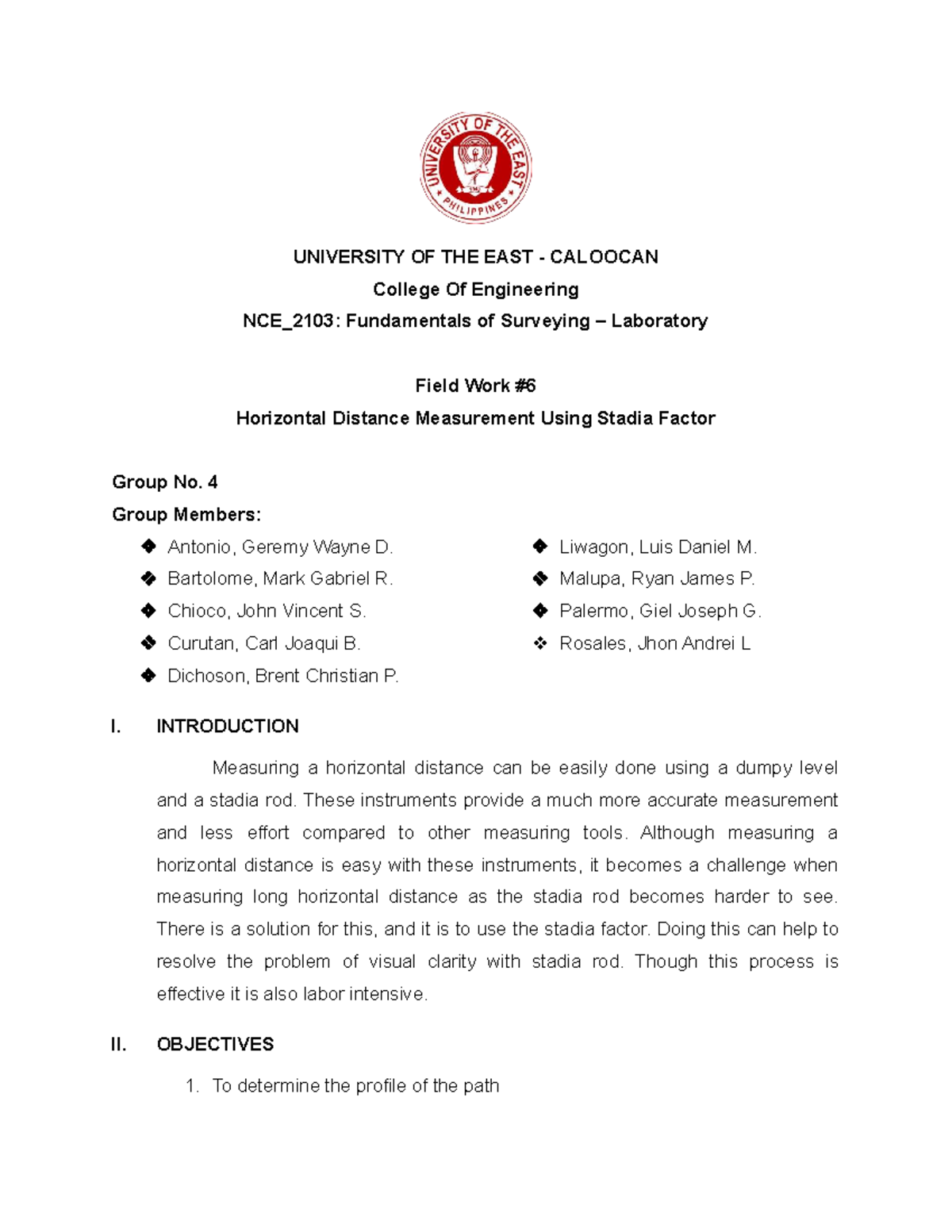 NCE_2103: Field Work 6 - Horizontal Distance Measurement Using Stadia ...