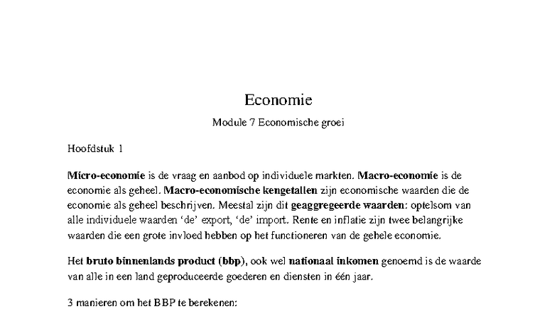 Economie Module 7: Economische Groei en Inkomensverdeling Analysis ...