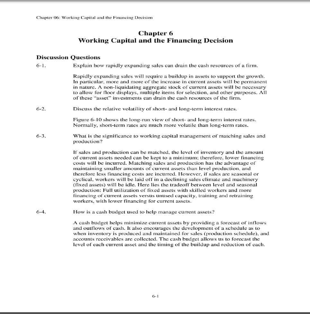 Chapter 06 Review: Working Capital & Financing Decisions Insights - Studocu