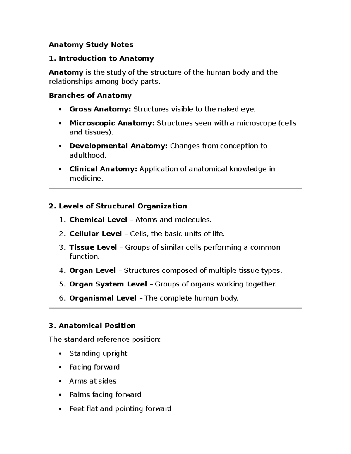 Anatomy Study Notes 3: Core Concepts in Human Anatomy - Studocu