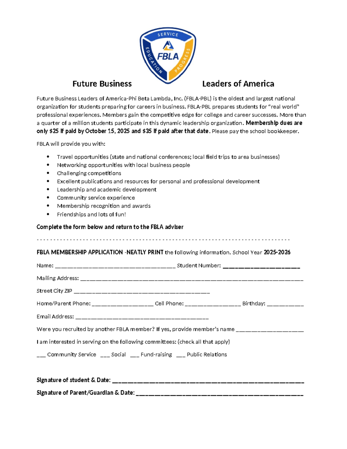 FBLA Membership Application Form - Beta Lambda Chapter - Studocu