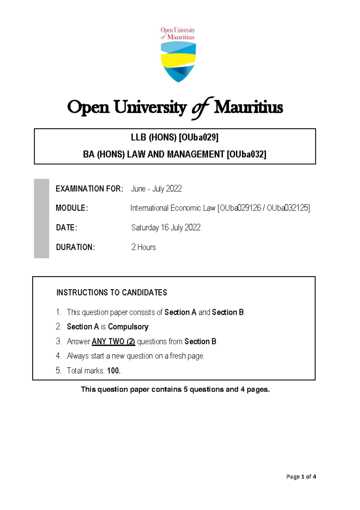 International Economic LAW - LLB & LAW AND Management - Open University ...