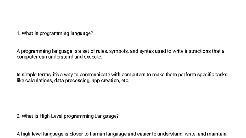 CS101: Introduction to Programming Languages and Their Types - Studocu