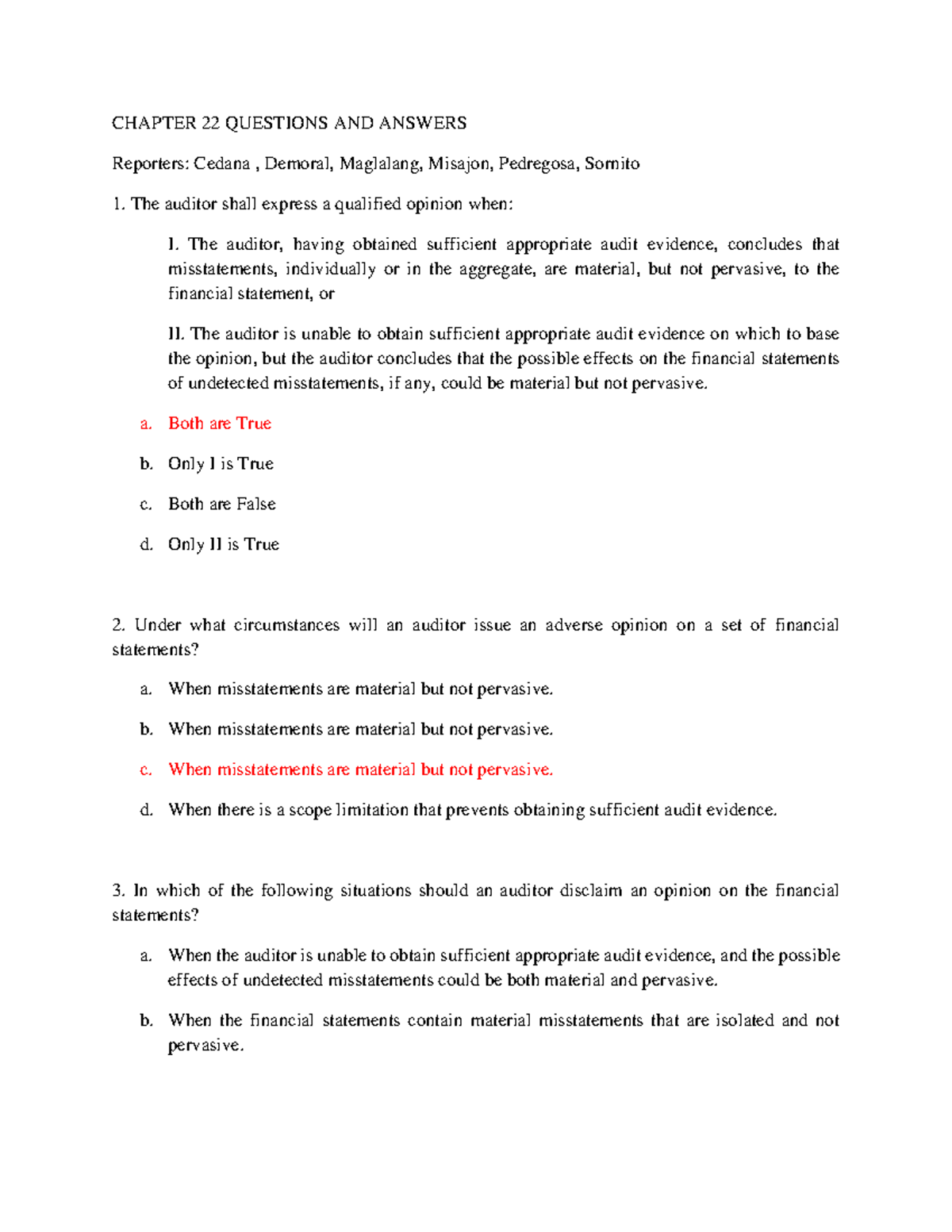 Audtheo MA Ch 22 - Auditing Questions & Answers - Studocu