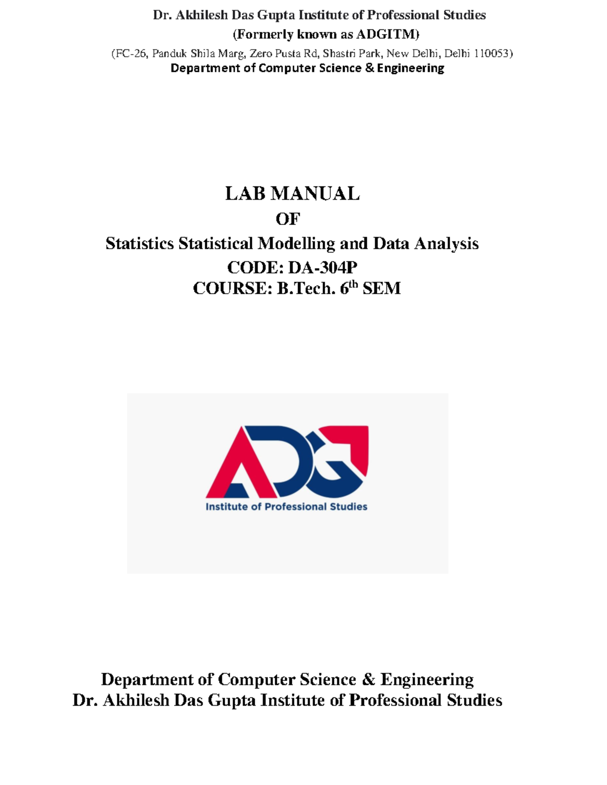 LAB Manual for Statistics Statistical Modelling and Data Analysis (DA ...