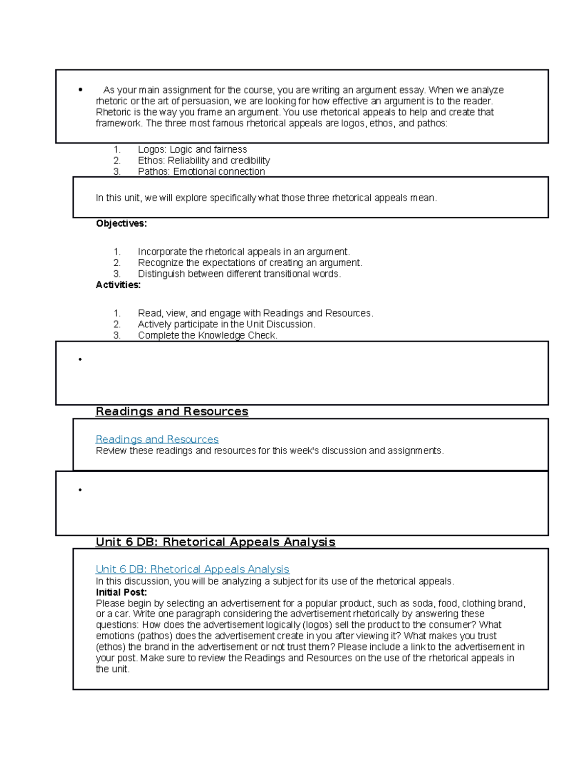 Uu14 - Rhetorical Appeals in Argument Essay: Unit 6 Overview - Studocu