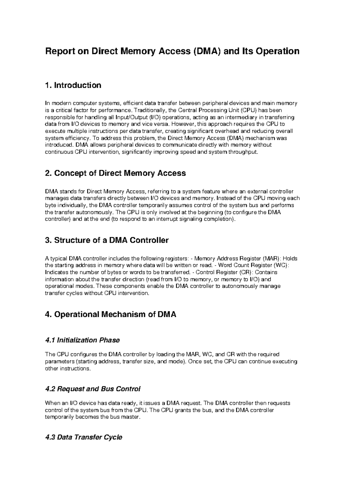 DMA Report: Understanding Direct Memory Access Operations - Studocu