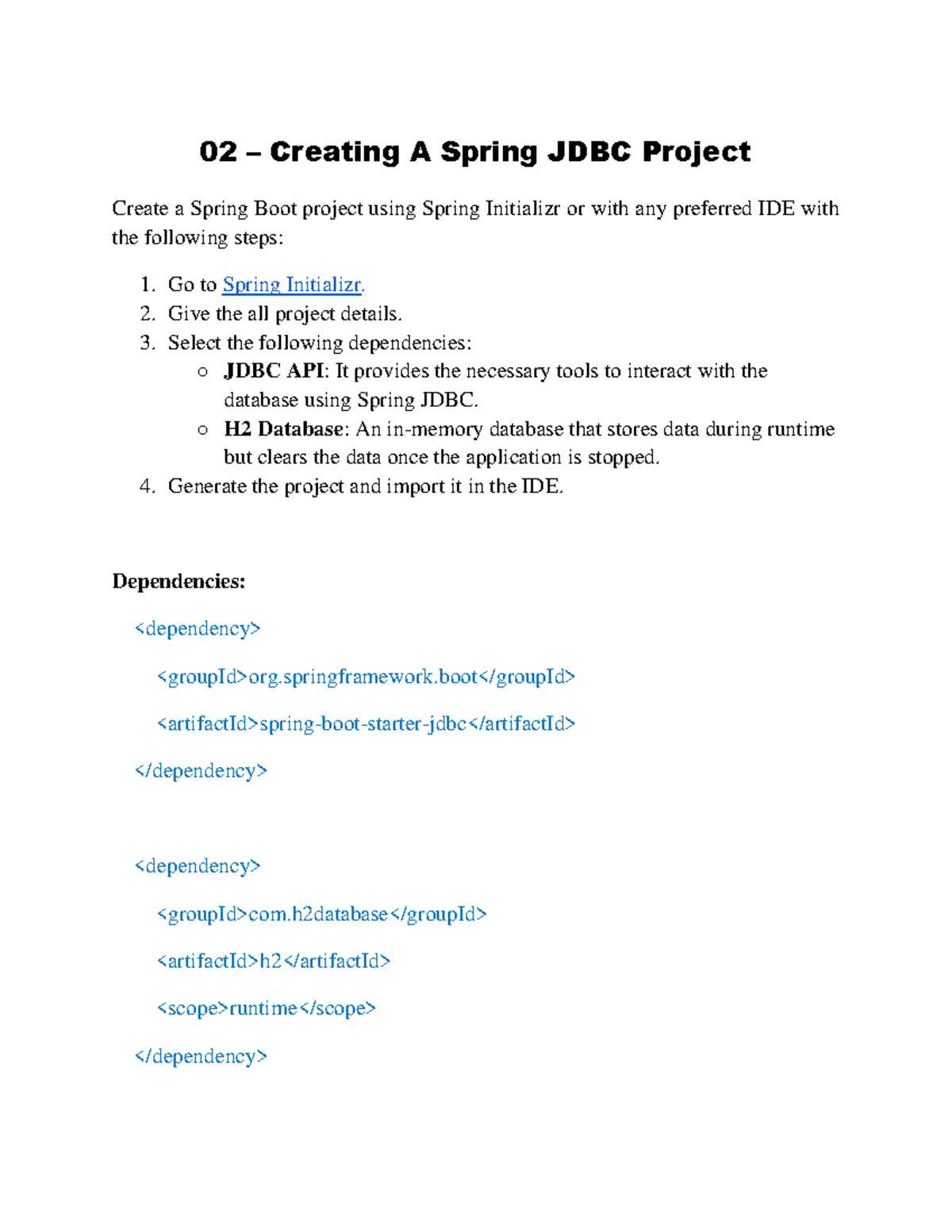 02 Spring JDBC Project Setup Guide Using Spring Initializr - Studocu
