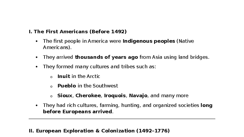HIST 101: Overview of American History from Indigenous Peoples to ...