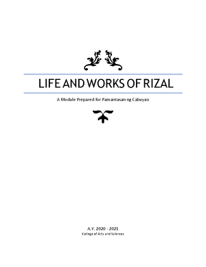 Full Mid term Lesson of Life and Works of Rizal - LIFE AND WORKS OF ...