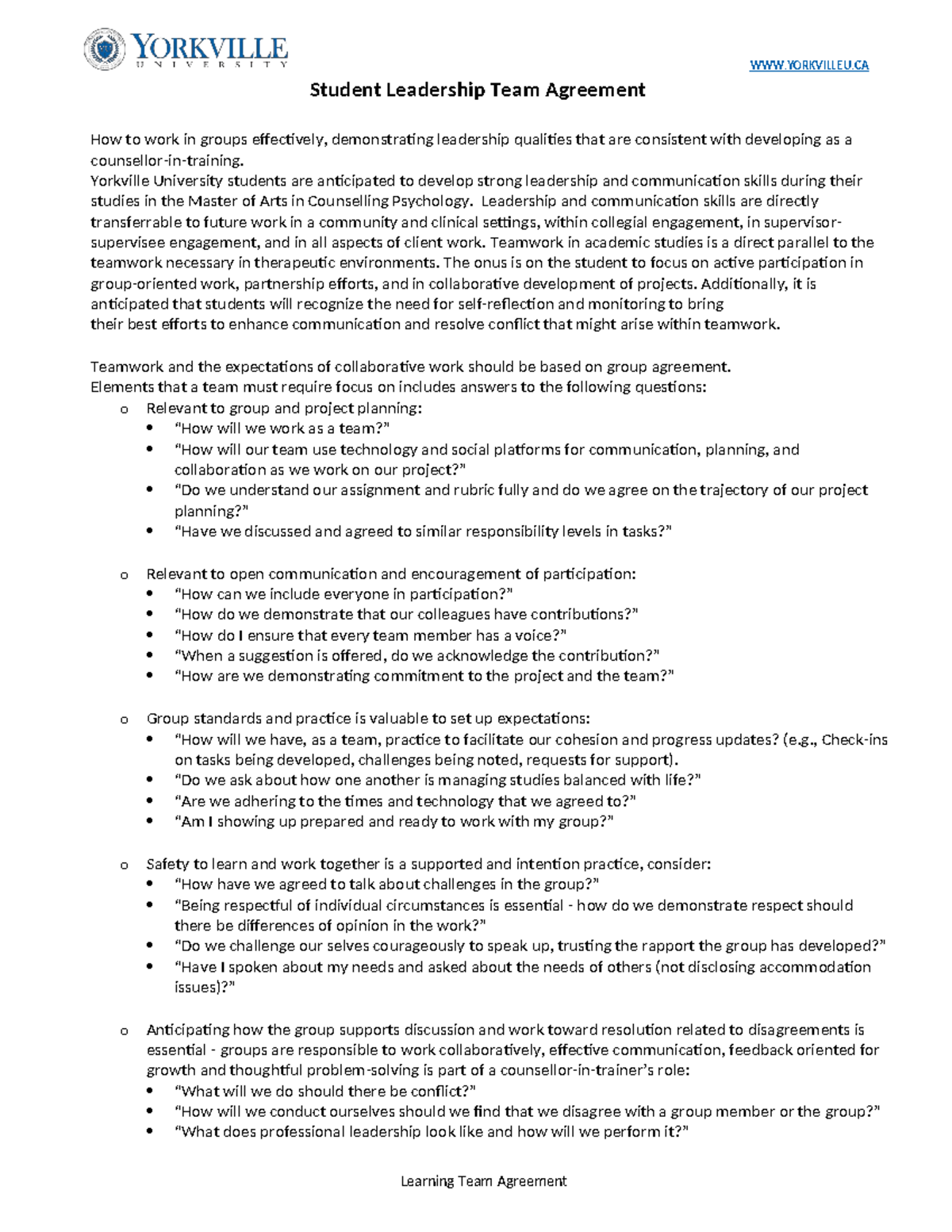 PSYC 6104 Learning Team Agreement: Enhancing Collaboration Skills - Studocu