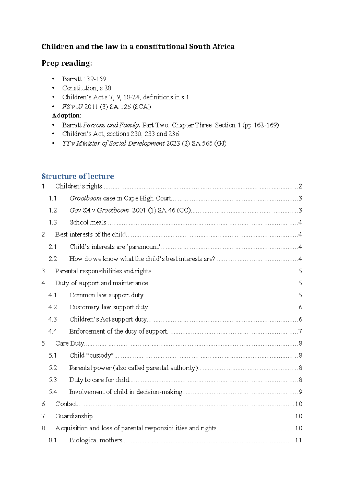 Children and the Law in a Constitutional South Africa: Prep Reading ...