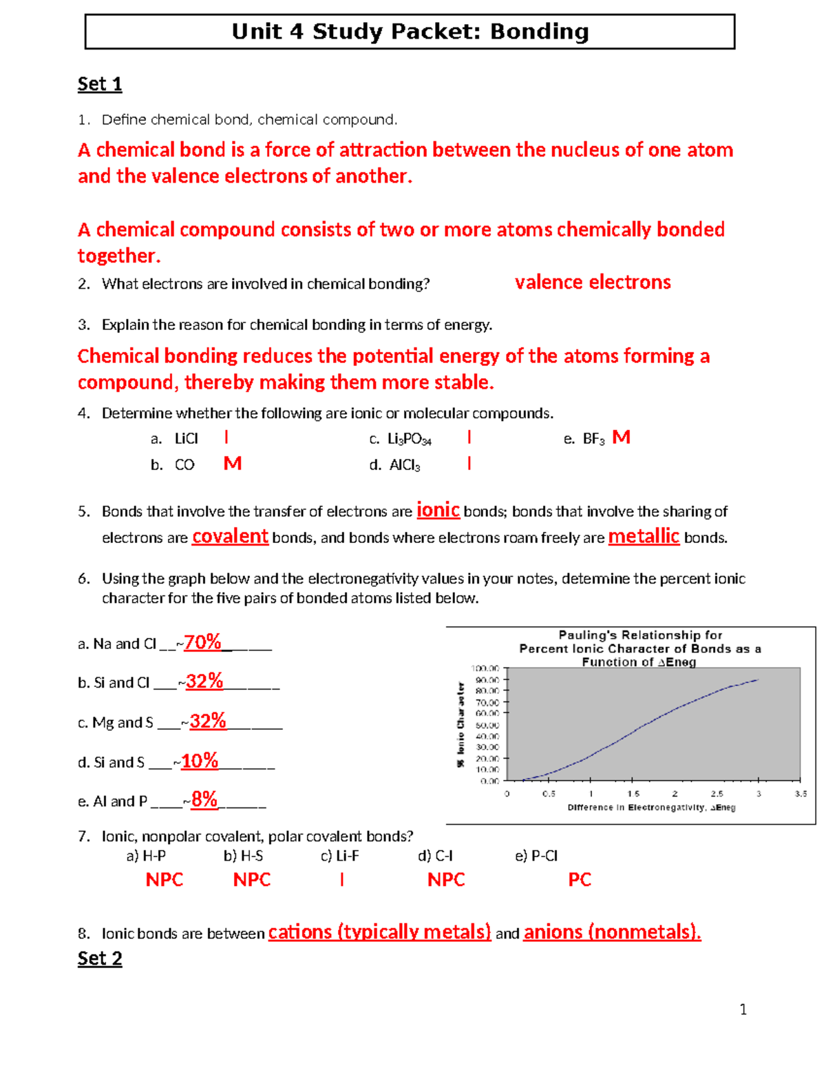 Bonding Study Packet Key 24: Concepts and Practice Sets - Studocu