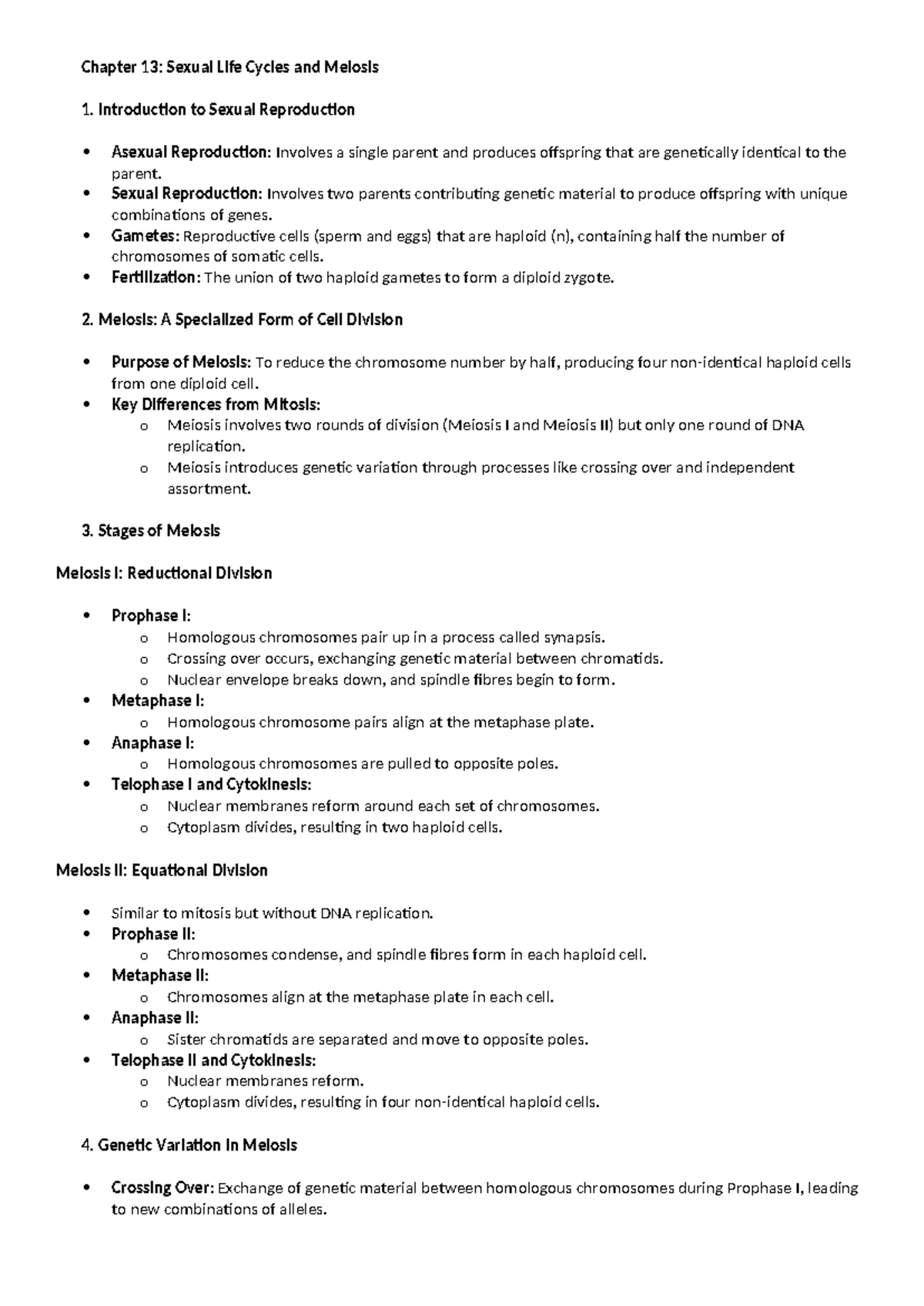Chapter 13: Sexual Life Cycles & Meiosis - Textbook Notes - Studocu