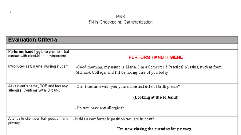 Pn Lab 3 Skills Chekpoint Catheterization Skills Checkpoint
