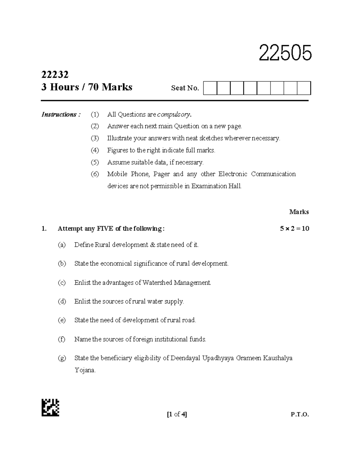 22505-2023-Summer-question-paper[Msbte study resources] - 22505 [1 of 4] P.T. 22232 3 Hours / 70 ...