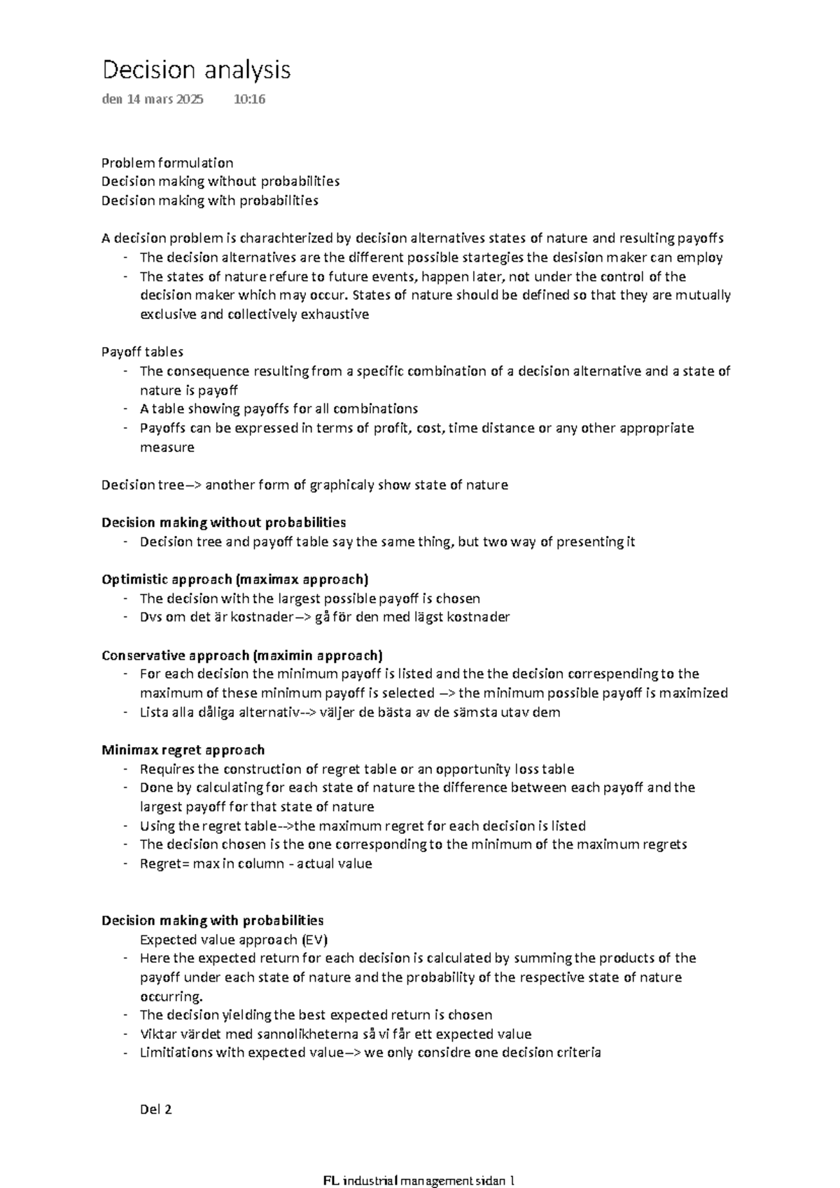 Decision analysis studuco - Problem formulation Decision making without ...