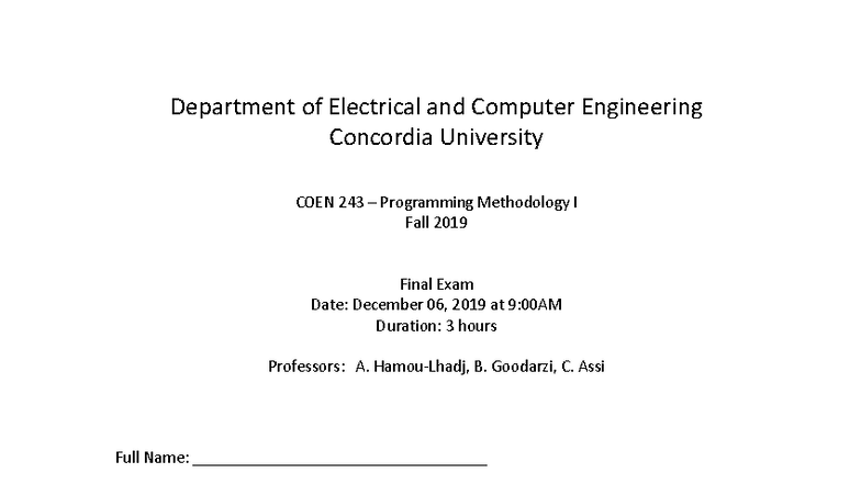 COEN 243 Programming Methodology I Fall 2019 Final Exam Review - Studocu