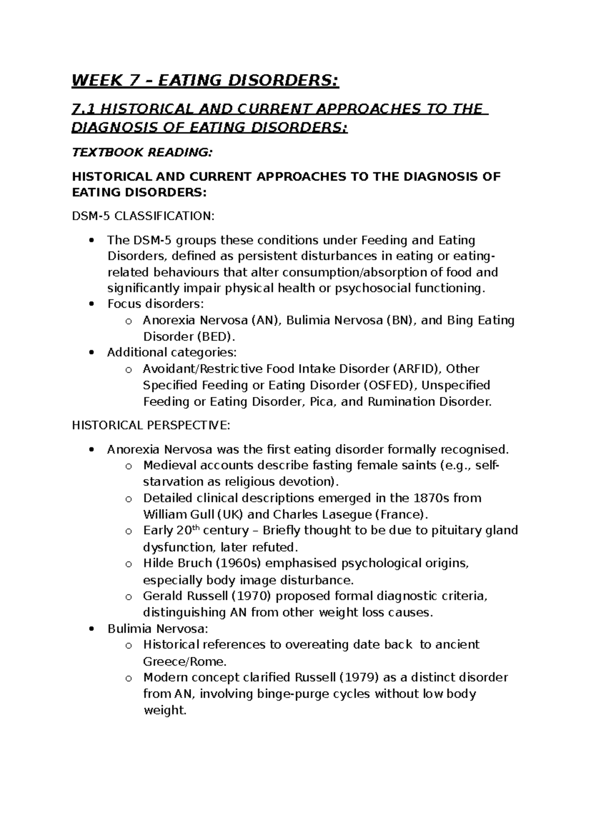 WEEK 7: EATING DISORDERS - ANOREXIA NERVOSA DSM-5 CRITERIA & TREATMENT ...