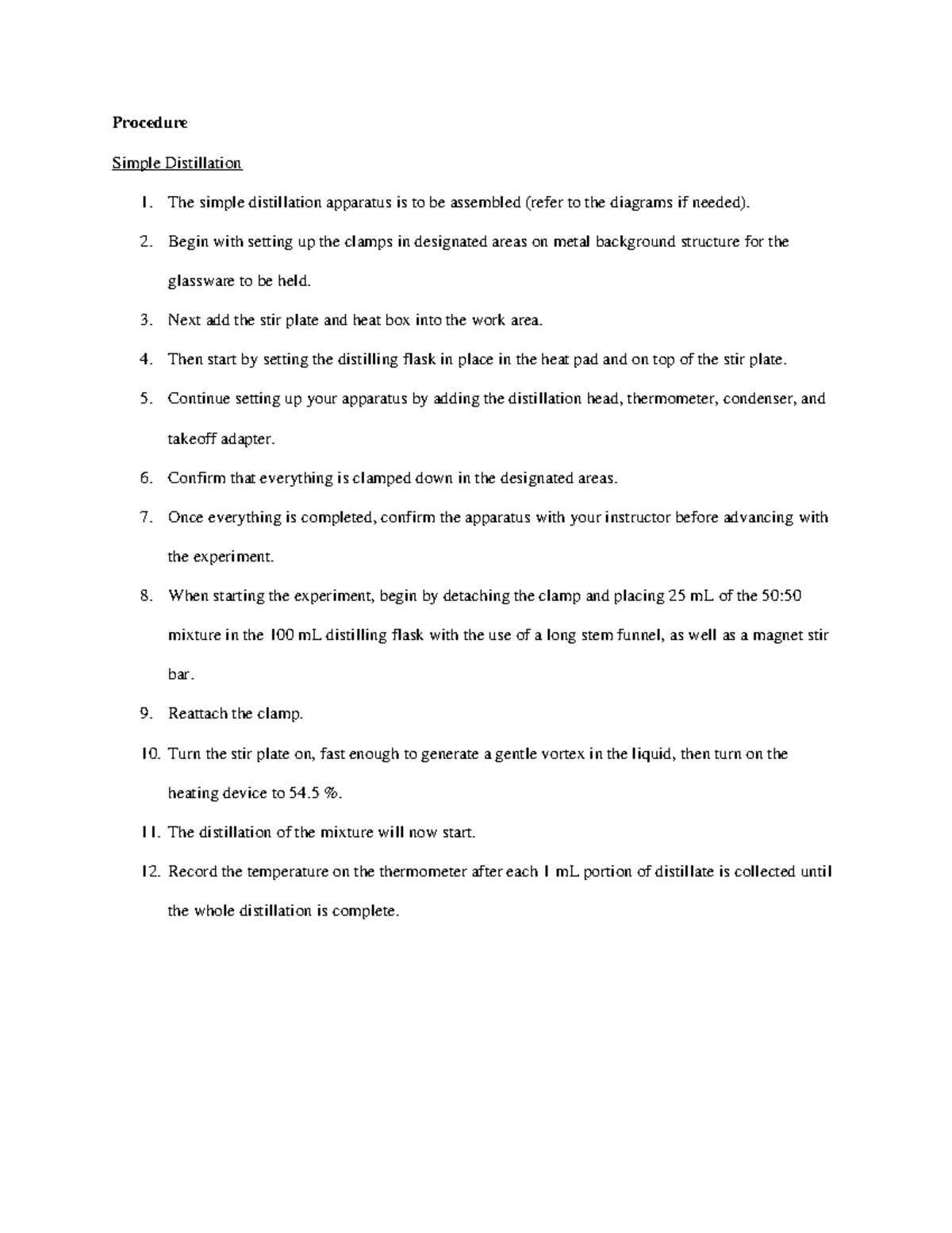 Chem Lab 2: Simple Distillation Procedure Guide - Studocu