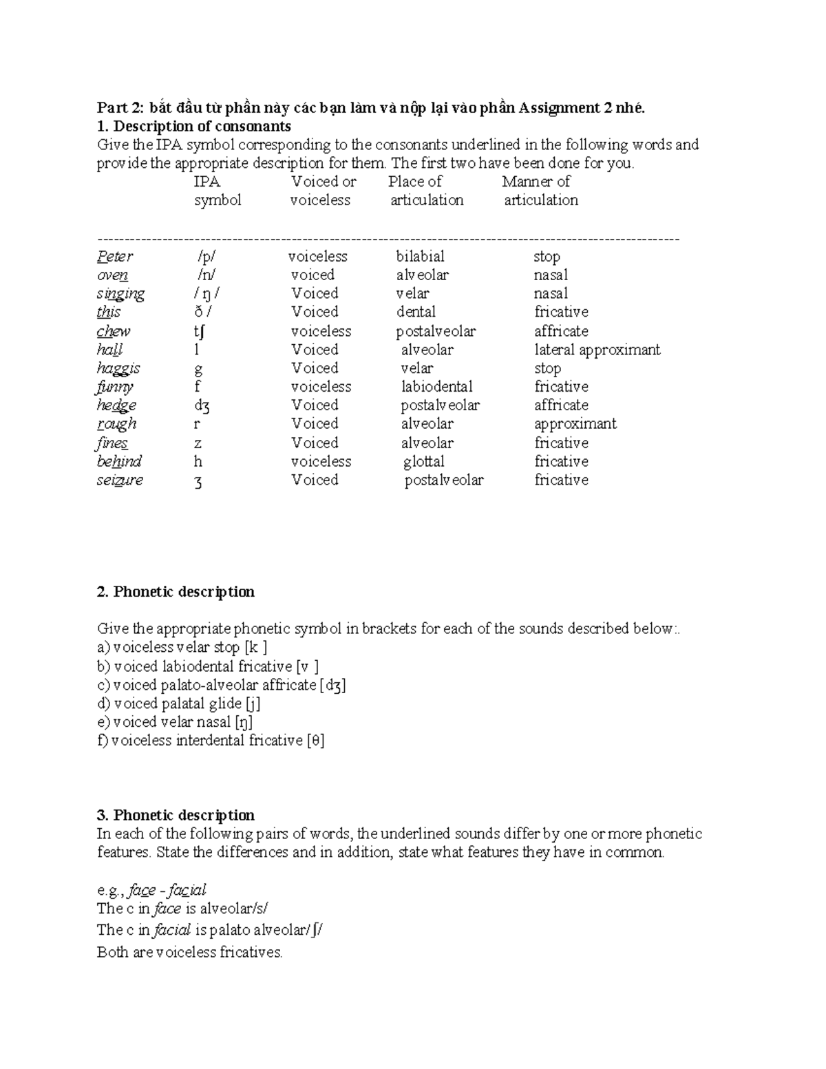 Phonetic Analysis of Consonants: Assignment 2 - Studocu