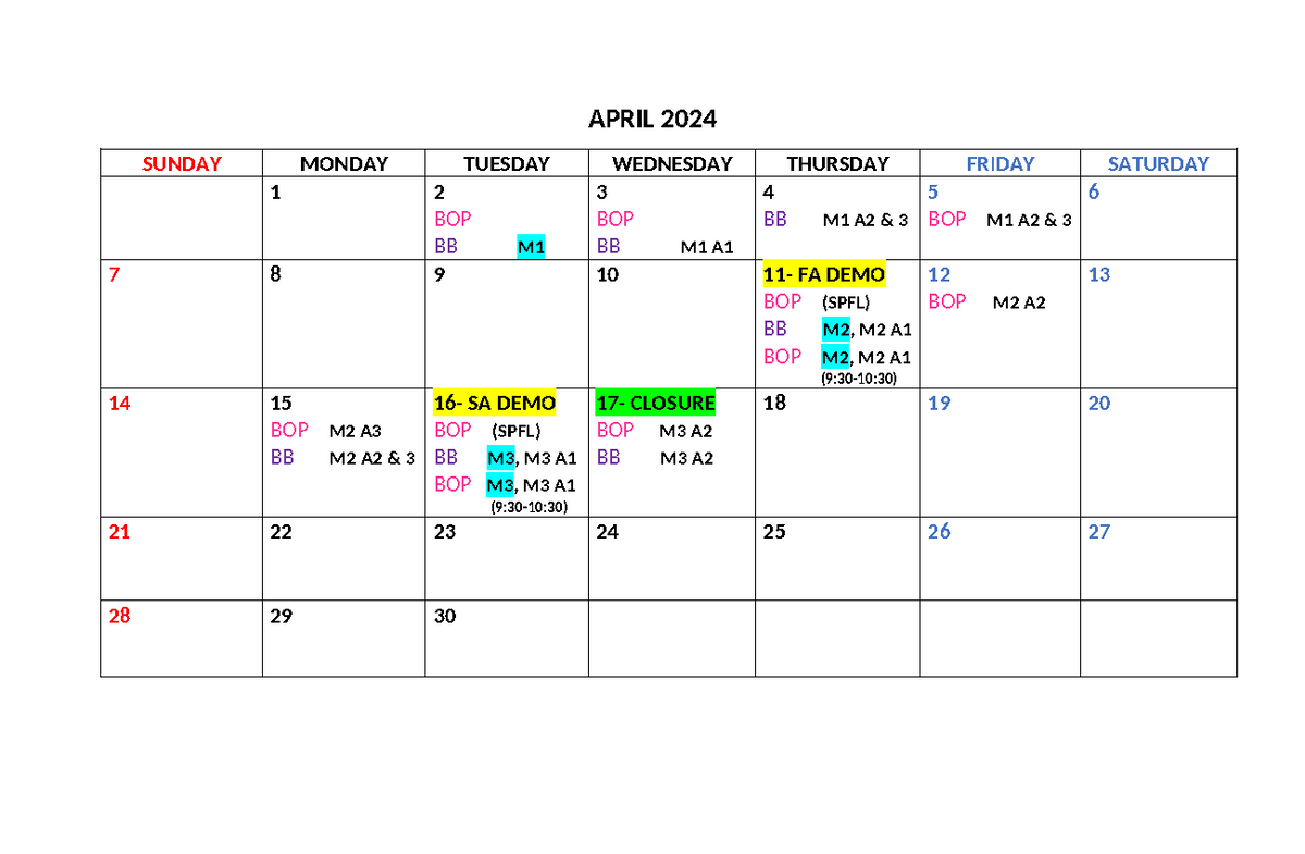 April 2024 - APRIL 2024 SUNDAY MONDAY TUESDAY WEDNESDAY THURSDAY FRIDAY ...