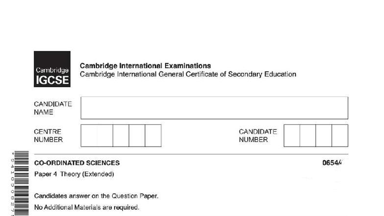 IGCSE 410908 SCIENCES Paper 4 Theory Test 1 (Extended) 2018 - Studocu