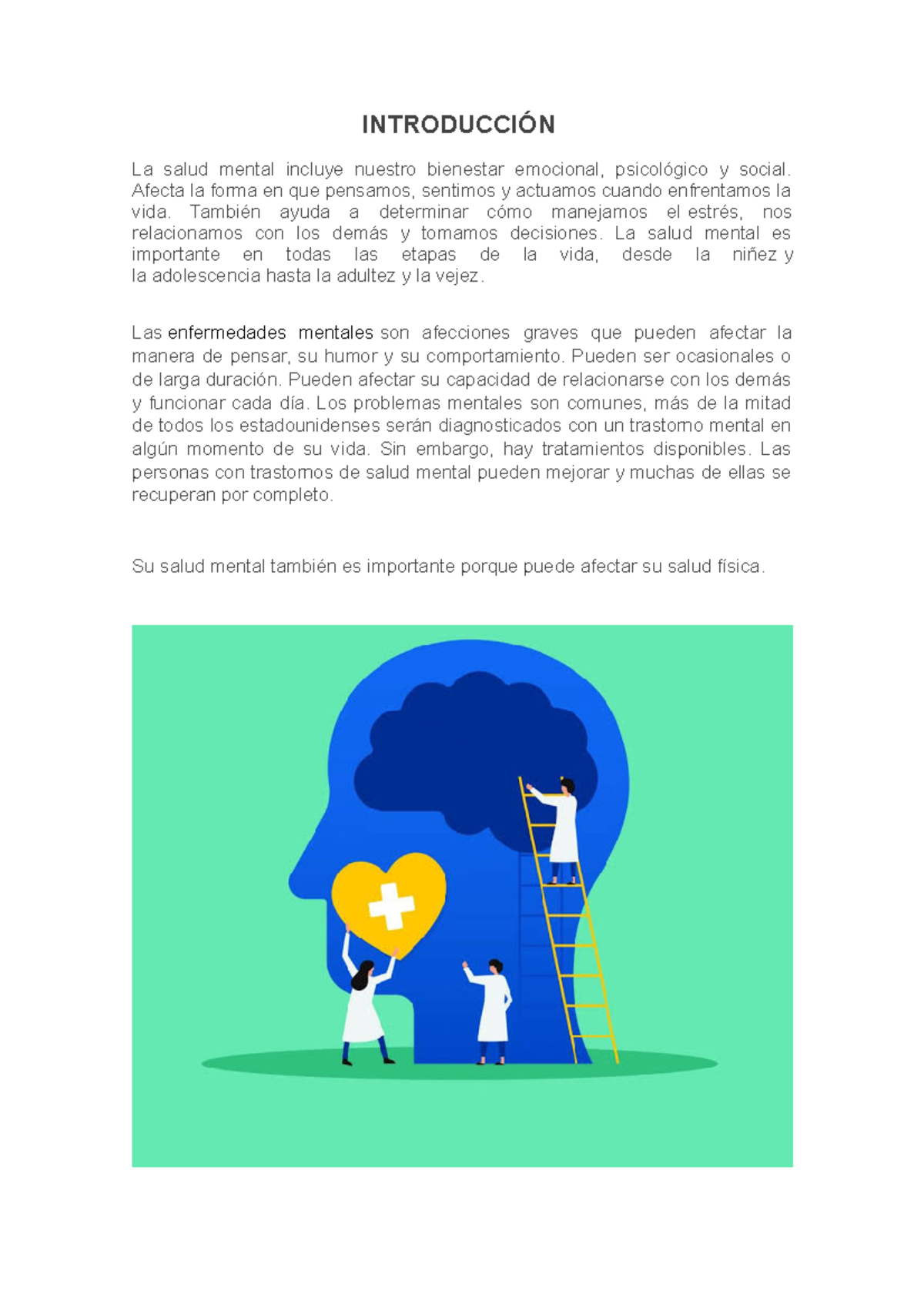 Introducción ( Salud Mental) - INTRODUCCIÓN La salud mental incluye nuestro bienestar emocional ...