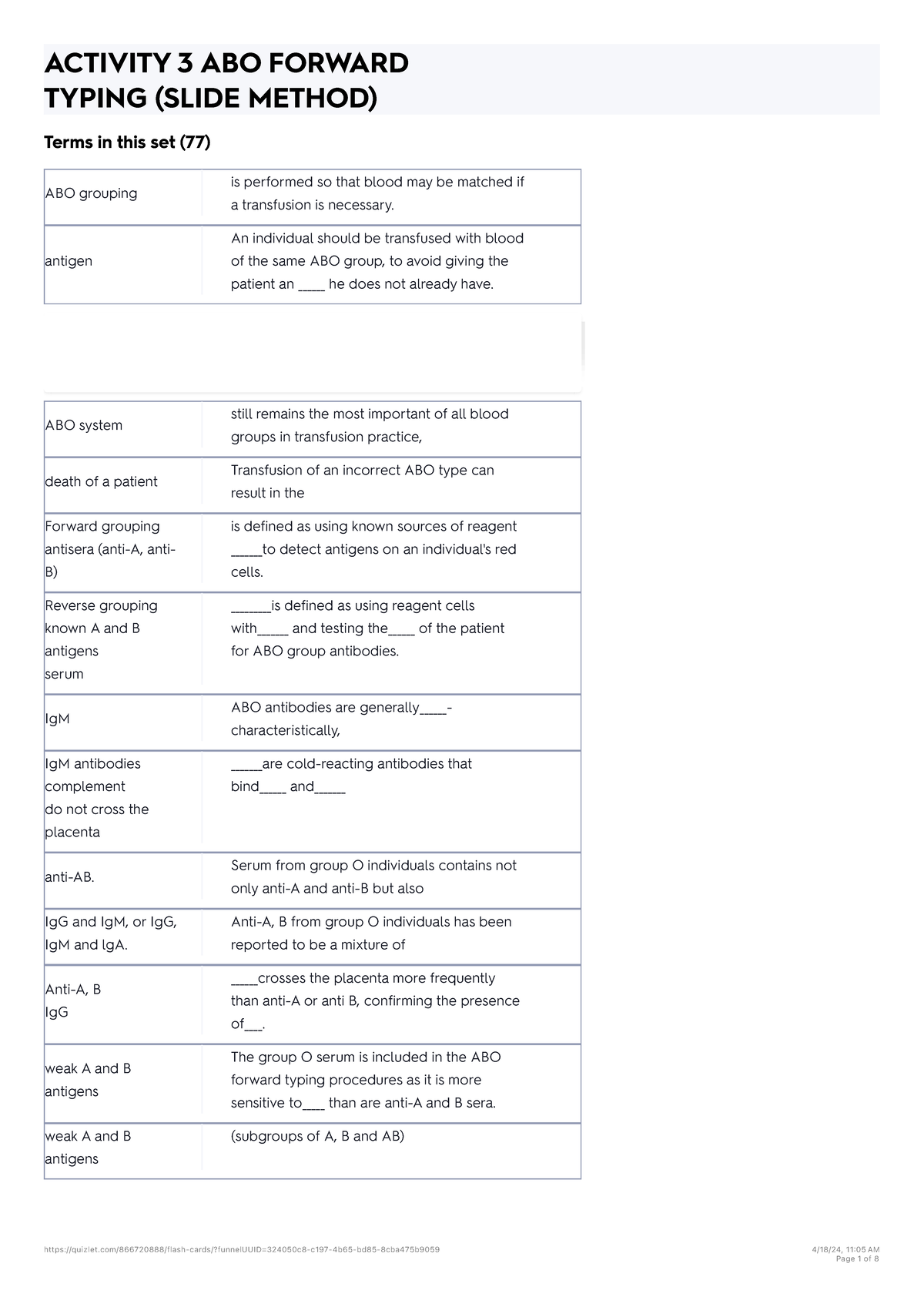 ABO Forward Typing (Slide Method) Practice Quiz for Blood Bank Y123 ...