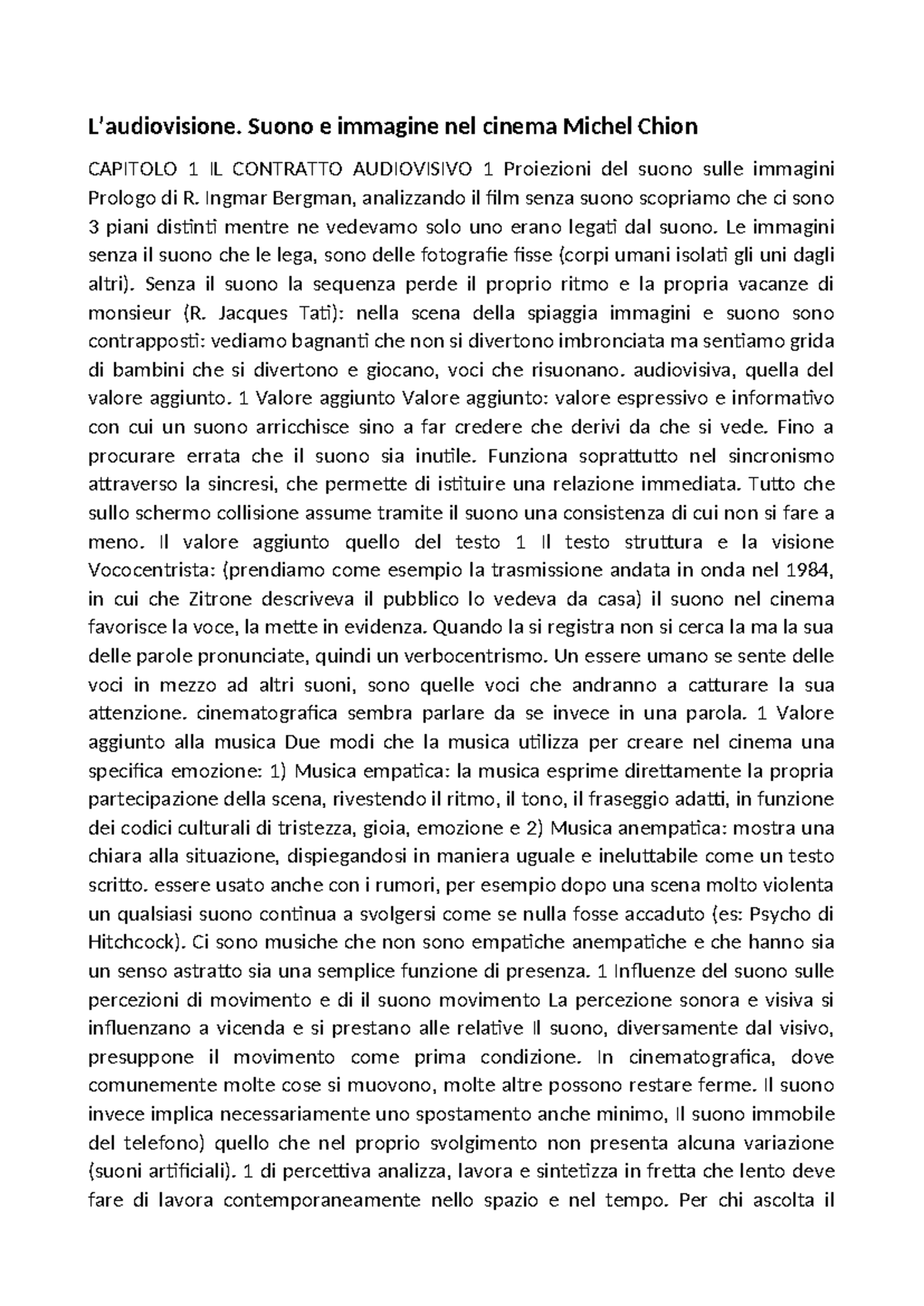 L'audiovisione: Suono e Immagine nel Cinema - Michel Chion (Cap. 1 ...
