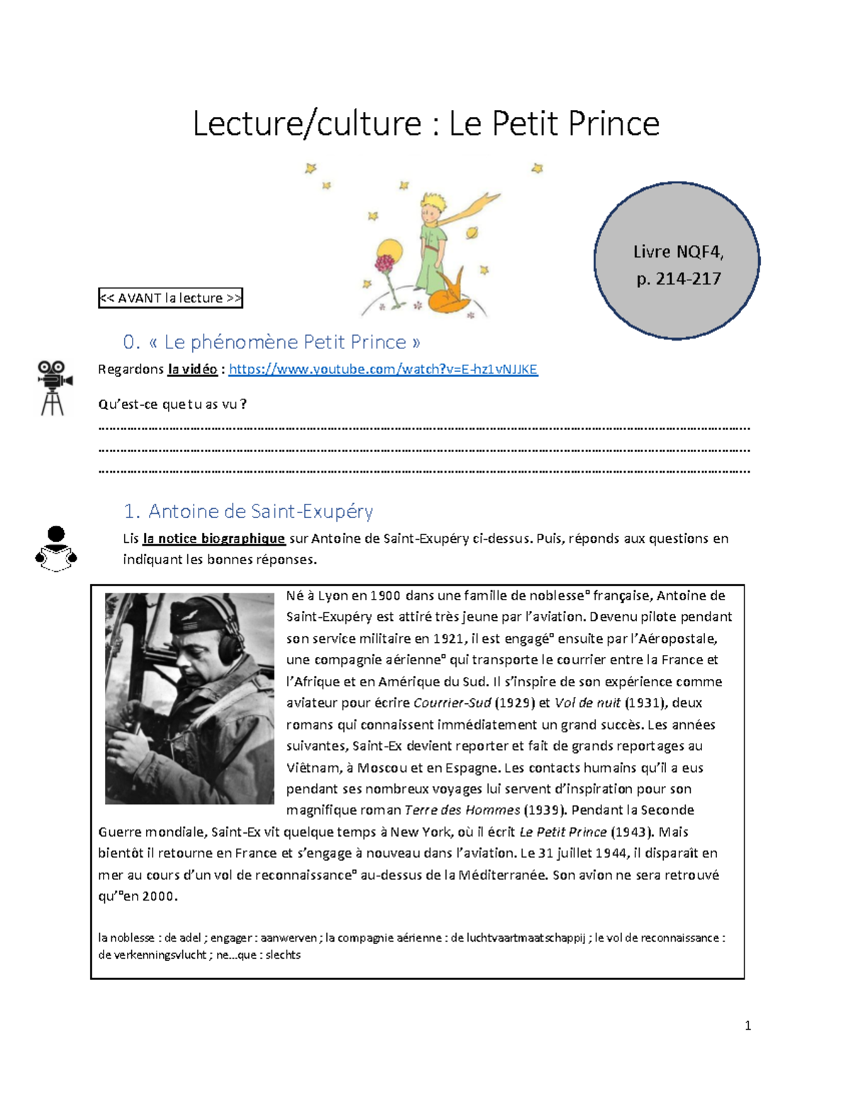 Lecture et Culture : Le Petit Prince NQF4 - Analyse et Questions - Studocu