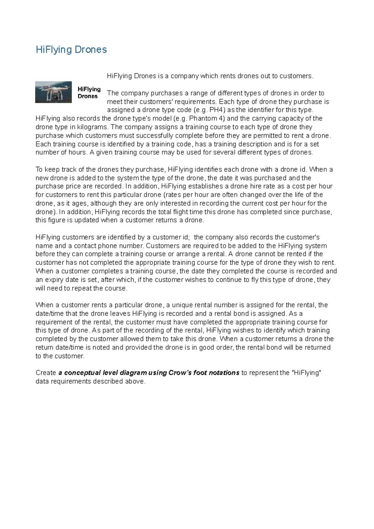 HiFlying Drones Case Study: Data Requirements & Diagram - Studocu