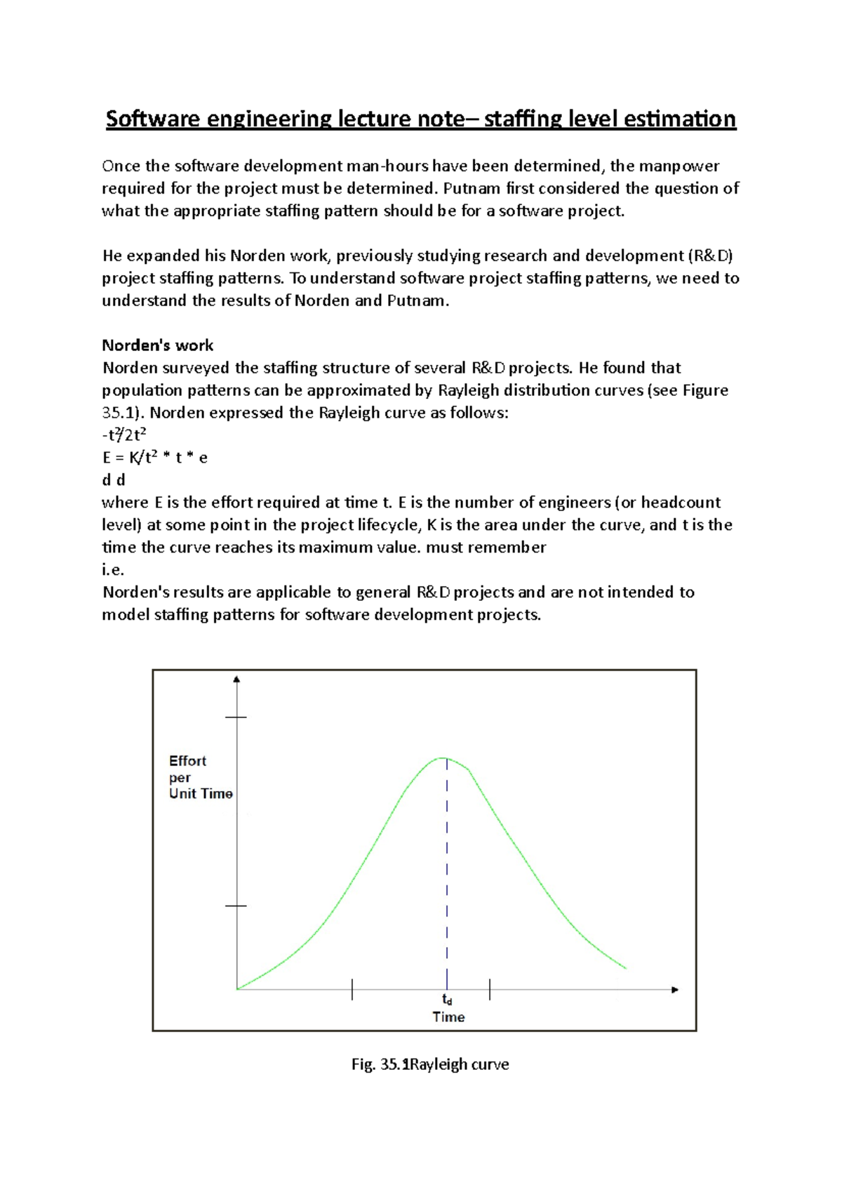 Software Engineering Lecture Notes: Staffing Level Estimation - Studocu