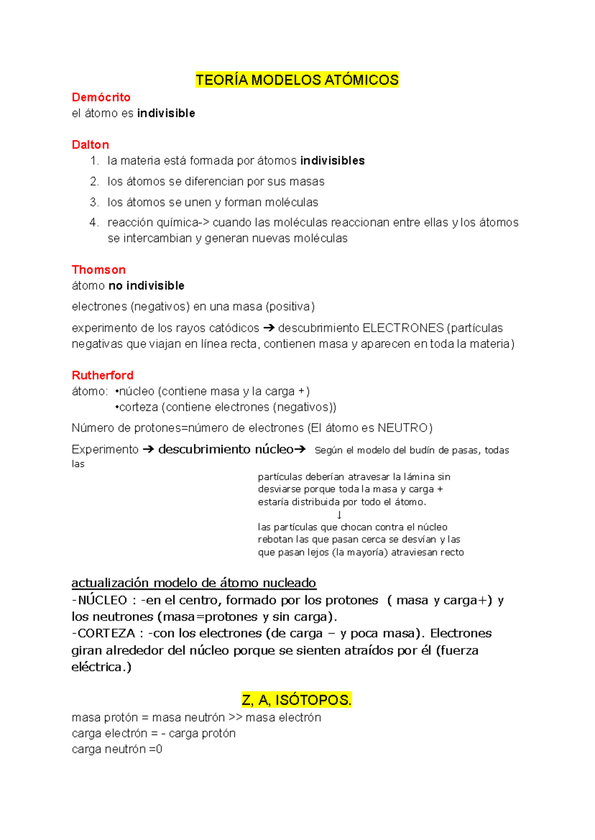 Teoría química 1º trimestre - TEORÍA MODELOS ATÓMICOS Demócrito el ...