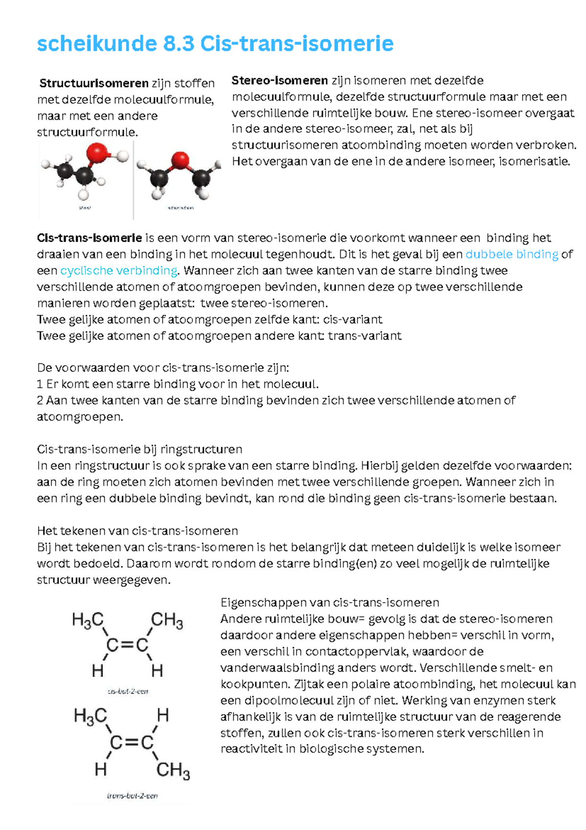 Scheikunde 6VWO - Samenvatting H8.3: Structuurisomeren en Isomerisatie ...