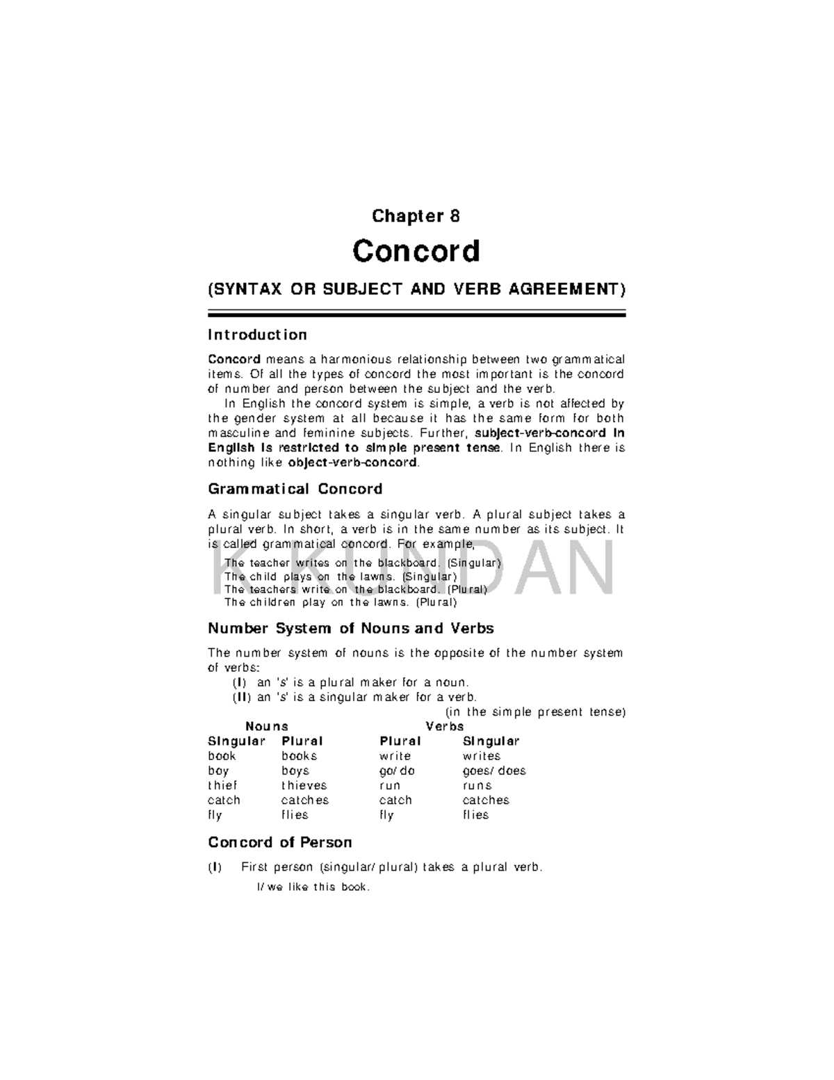 Rules of Concord in English Grammar (Chapter 8) - K Kundan - Studocu