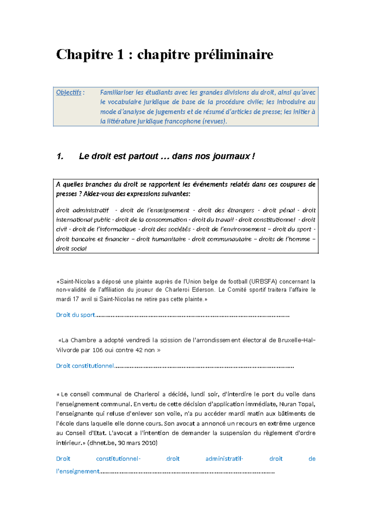 Chapitre 1 : Introduction au Droit et Vocabulaire Juridique - Studocu