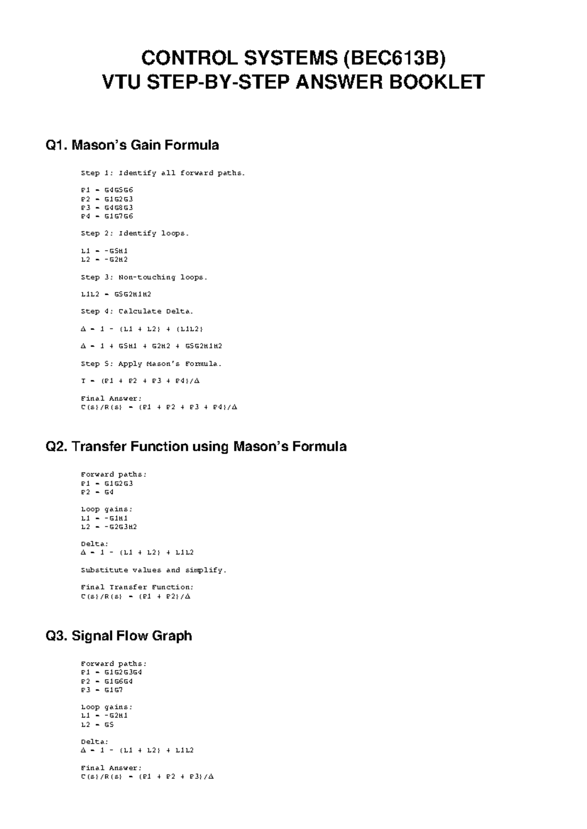 VTU CONTROL SYSTEMS (BEC613B) STEP-BY-STEP ANSWERS - Studocu