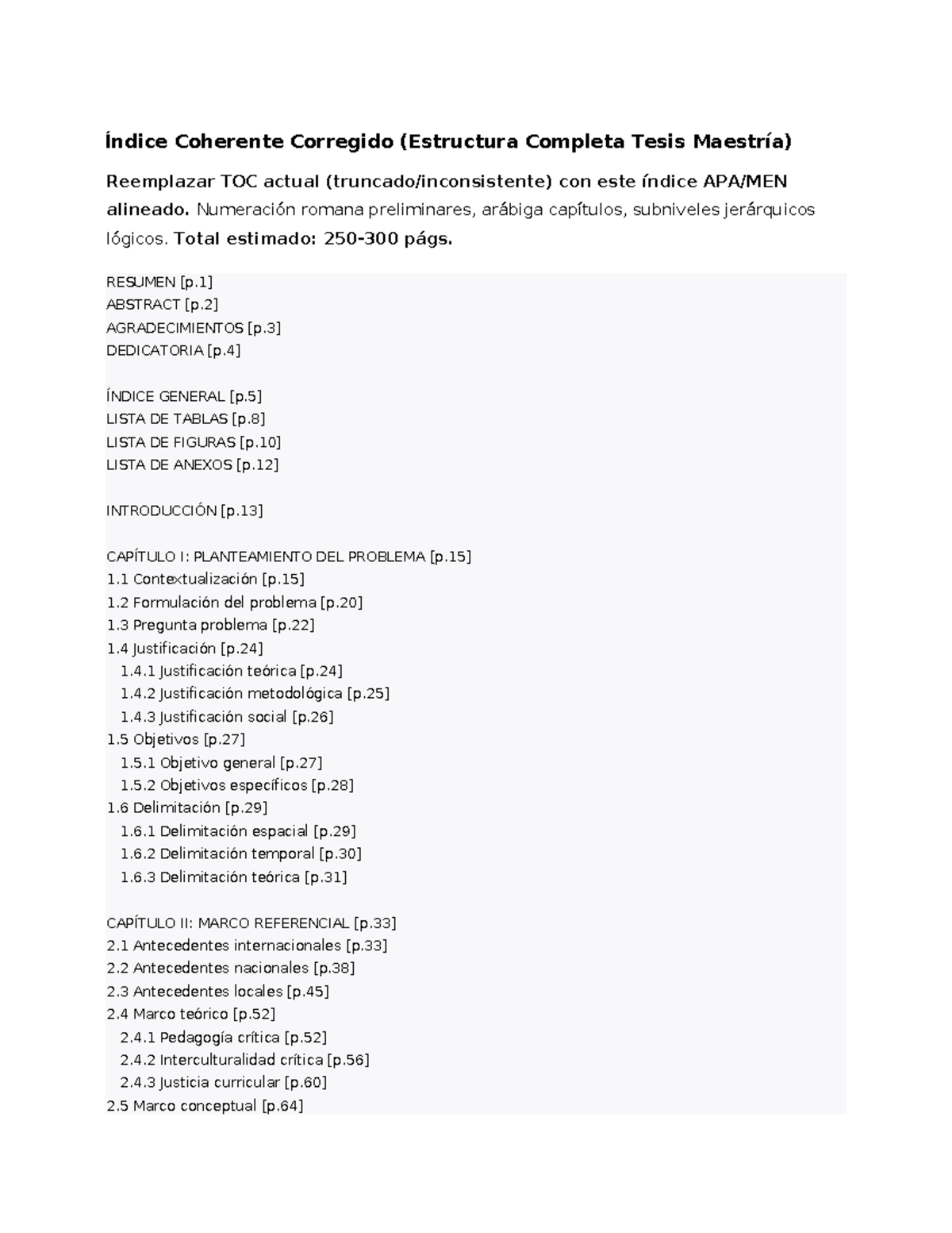 Índice Corregido para Tesis de Maestría: Estructura Completa - Studocu