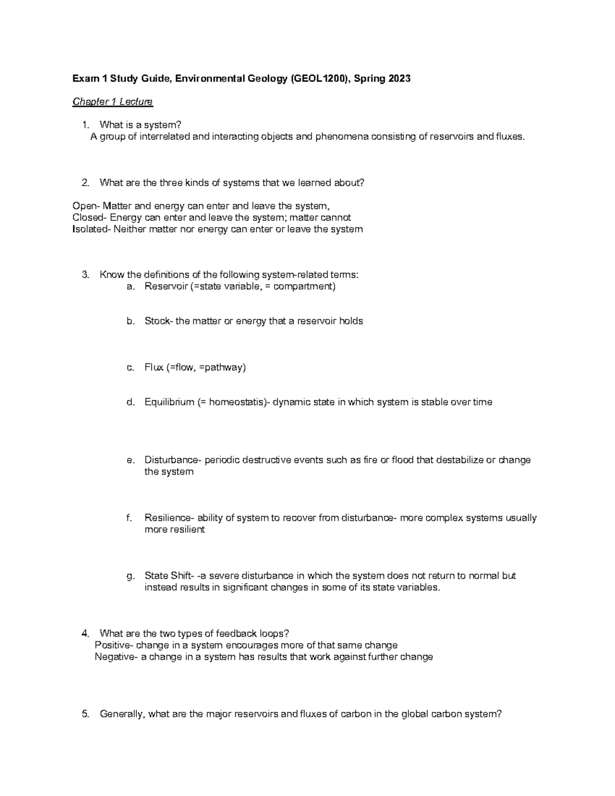 GEOL1200 Exam 1 Study Guide: Environmental Geology Cheat Sheet - Studocu