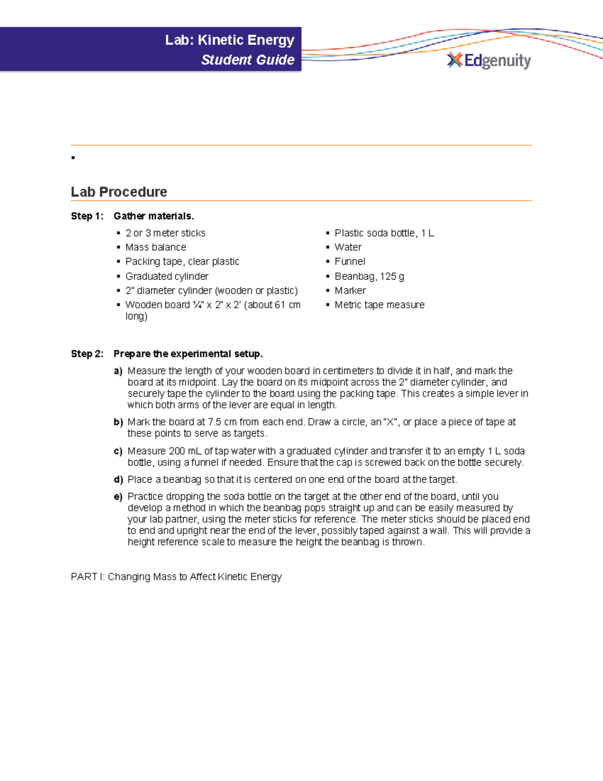 Lab: Kinetic Energy - Student Guide for Experiment Procedures - Studocu