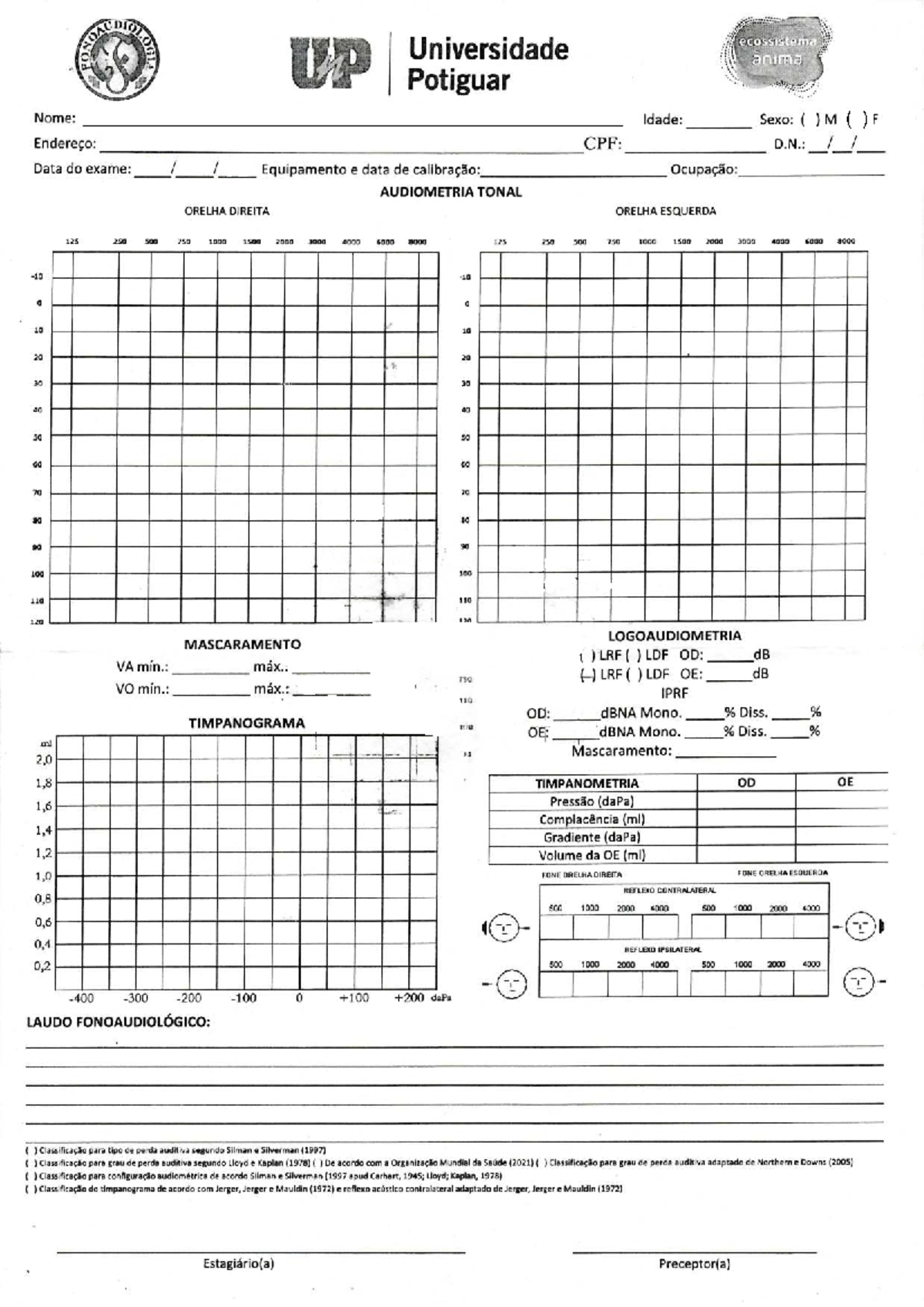 Folha de Audiometria UNP - Exames e Laudo Fonológico - Studocu