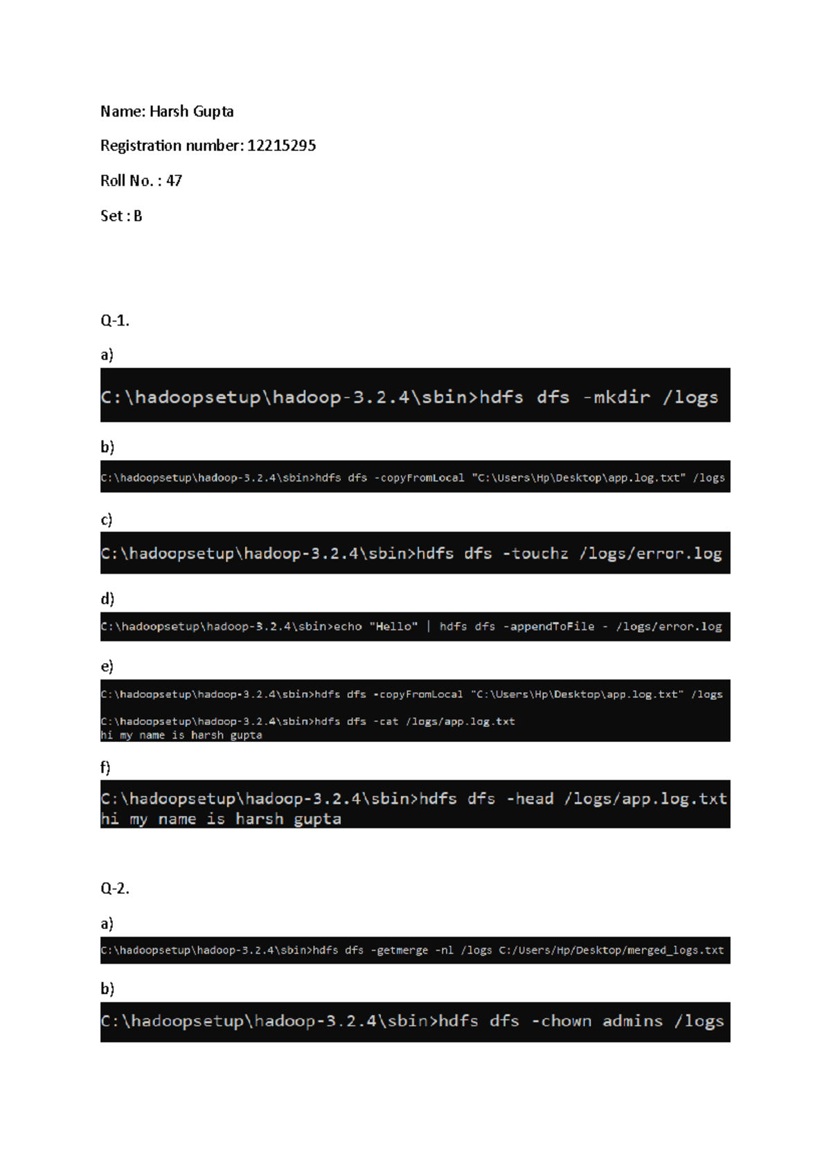 12215295 Harsh Gupta 47CA1 - Big Data Fundamentals - Name: Harsh Gupta ...
