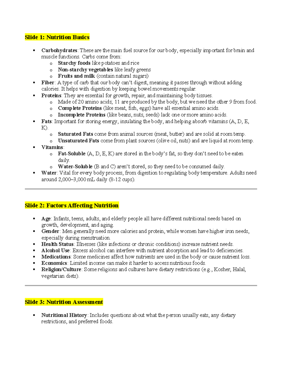 Fund Unit 4 - Lecture note and key points - Slide 1: Nutrition Basics ...