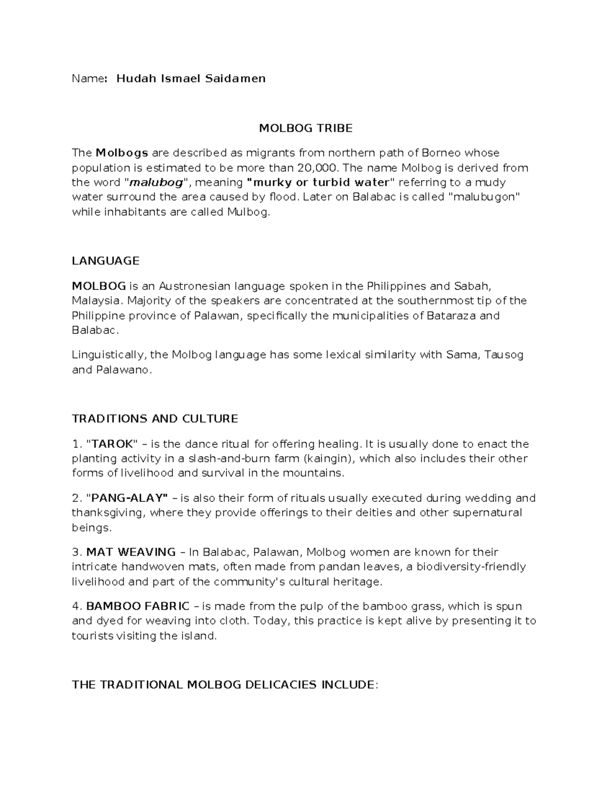 MOLBOG TRIBE: Culture, Language, and Traditions Overview - Studocu