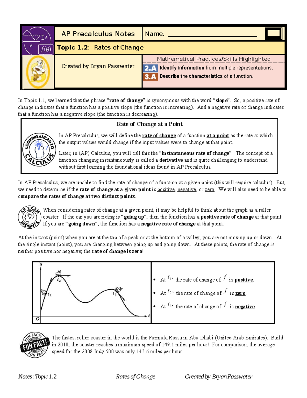AP Precalculus Topic 1.2: Understanding Rates of Change and AROC - Studocu