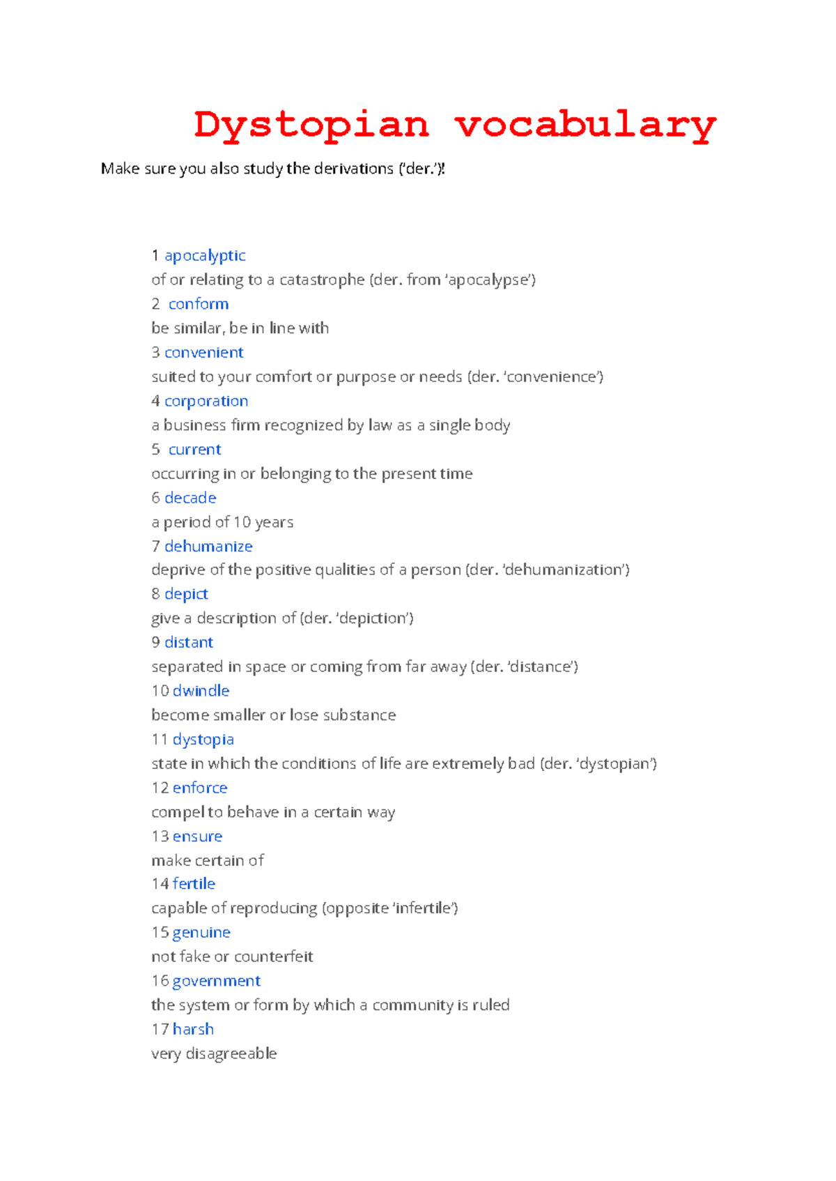 Dystopian vocabulary - Dystopian vocabulary Make sure you also study ...